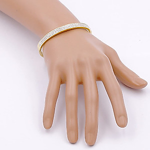 Lavencious Gold Plated Stainless Steel with CZ Stones Hinged Bangle 6mm Width Bracelets fow Women 7"(6mm Gold)