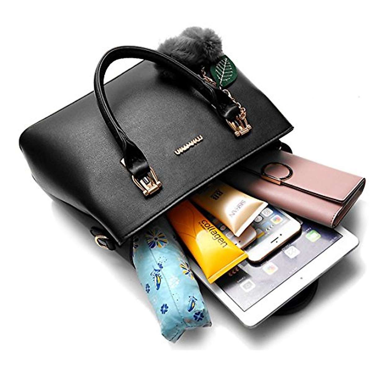 Dreubea Women's Leather Handbag Tote Shoulder Bag Crossbody Purse Pink