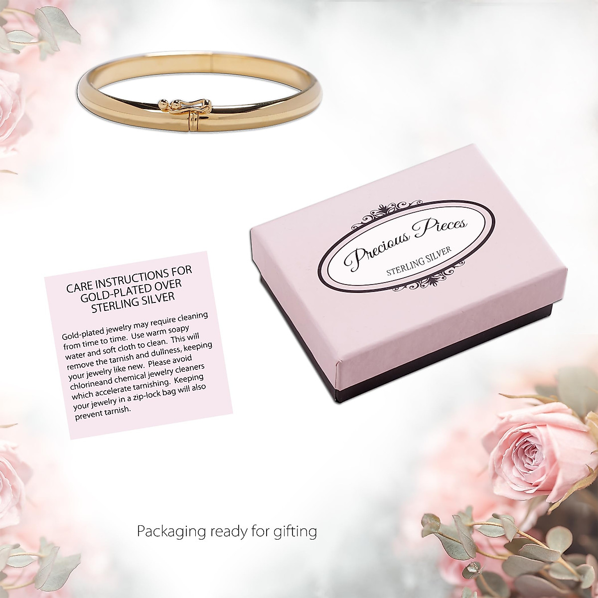 Precious Pieces Personalized Children's 14K Gold-Plated Classic Bangle Bracelet, Custom Jewelry with Engraved Name (Child-Medium)