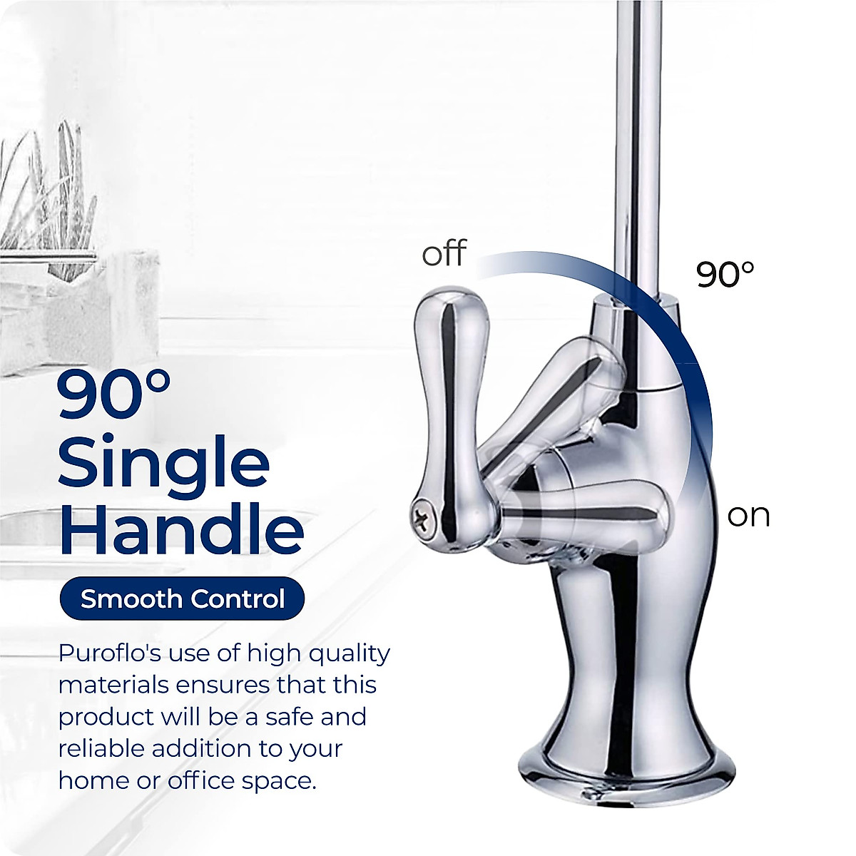 Puroflo Chrome Reverse Osmosis Faucet, NSF Certified Lead-Free Drinking Water Faucet for Under Sink Water Filtration System and RO System, Non-Air Gap Chrome RO Faucet, Filtered Water Faucet FLR-575CP