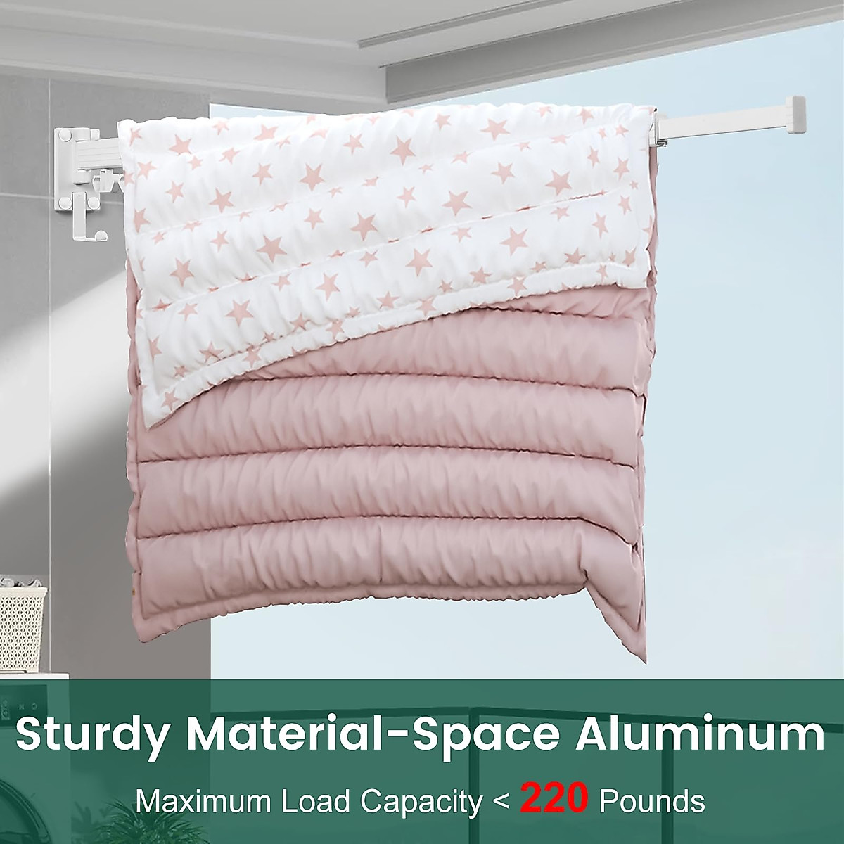 Kelisiting Wall Mounted Clothes Drying Rack, Laundry Drying Rack Wall Mounted, Upgrade 3-Foldable Clothing Drying Rack with 24 Hooks for Laundry, Laundry Organizer for Laundry & Dorms-White