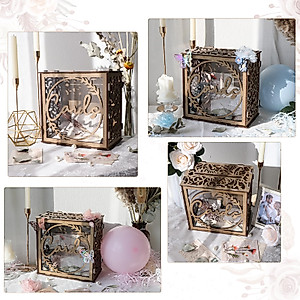 OurWarm Wedding Card Box for Wedding Reception, Wooden Wedding Card Boxes with Window, Brown Wedding Envelope Money Gift Card Box for Baby Shower Birthday Graduation Party Rustic Wedding Decorations