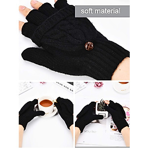 Bememo 2 Pairs Convertible Mittens for Women, Women's Fingerless Gloves with Mitten Cover Winter Knitted Convertible Gloves with Buttoned Thumb Cover