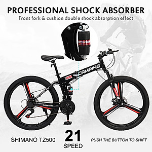 Ktaxon Foldable Mountain Bike 26 Inch Bike 21-Speed Bikes for Adults with Cool Design, Powerful Mechanical Dual Disc Brakes, Double Shock Effect and Ergonomic Cushion (Black)