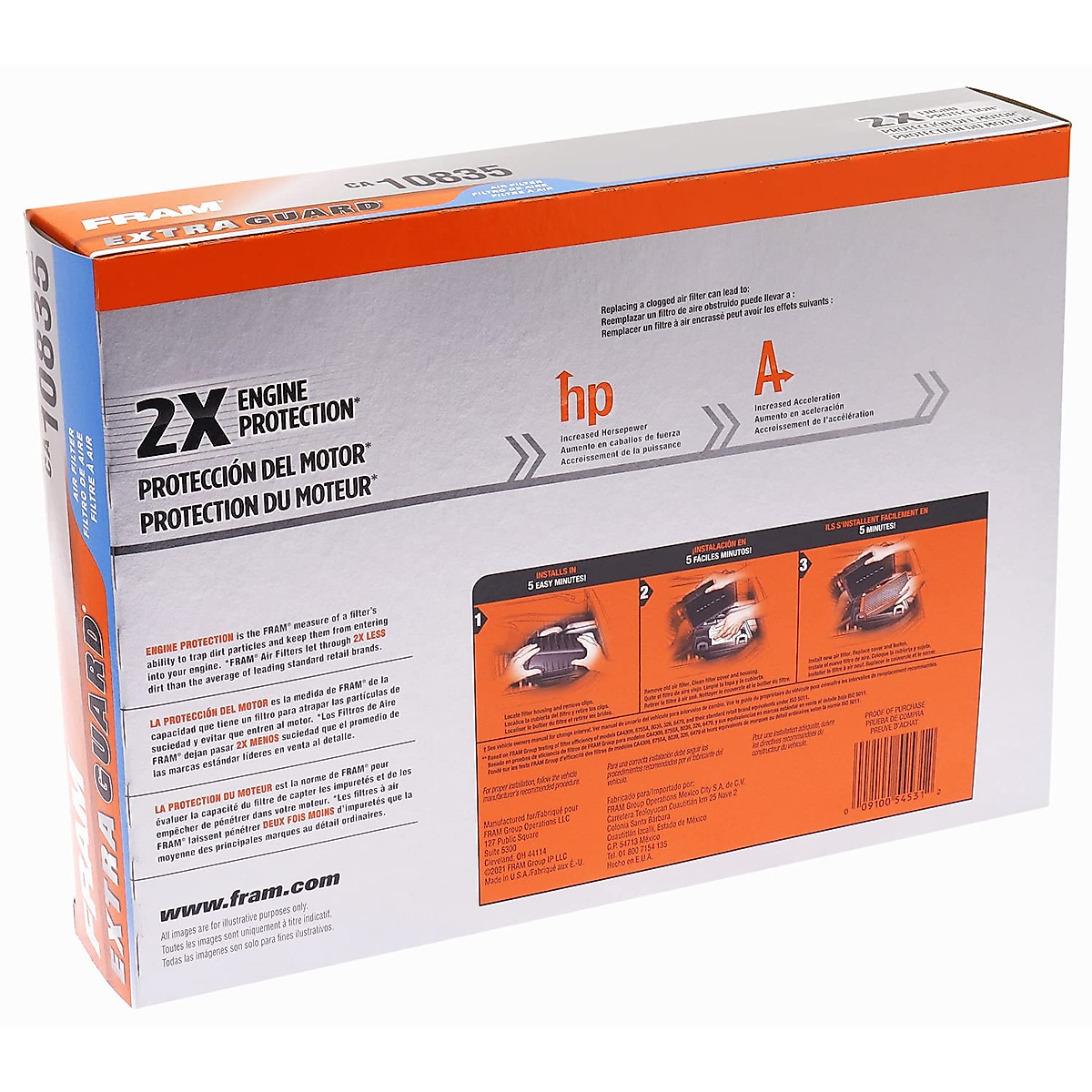 FRAM Extra Guard CA10835 Replacement Engine Air Filter for Select Lexus and Toyota Models, Provides Up to 12 Months or 12,000 Miles Filter Protection