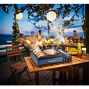 Sizzle Goods Portable Butane Gas Grill with Iwatani Style Stainless Steel Cooking Grate and Nonstick Griddle, Indoor Tabletop Stove, Camping, Korean BBQ, Japanese Yakitori, Yakiniku, Asador Fugitivo