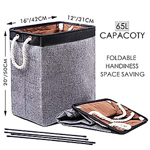 JYHJ Laundry Hamper with Handles Hampers for Laundry Foldable Fabric Laundry Basket Built-in Lining with Detachable Brackets for Bathroom Clothing Washing Storage, Grey