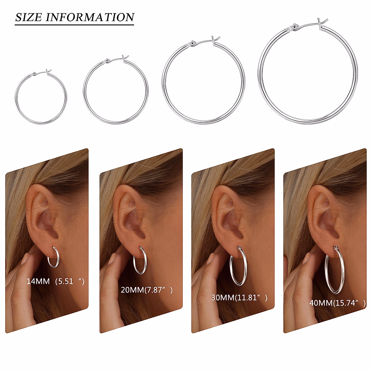 Gokeey Silver Earrings for Women Trendy, Hypoallergenic Silver Hoop Earrings for Women, Small Hoop Earrings Huggie Hoops Earrings for Jewelry Gifts 14mm 20mm 30mm 40mm