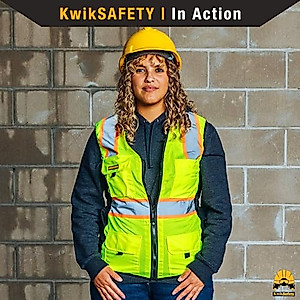 KwikSafety FIRST LADY Safety Vest for Women [SNUG-FIT] 9 Pockets, Class 2 Custom High Visibility Reflective ANSI OSHA Fitted Construction Work PPE/Yellow Medium