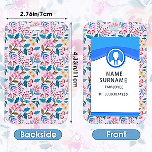 cobee Hard Plastic ID Badge Holder, 4PCS ID Credit Card Holder Heavy Duty Badge Holder Vertical Card Protector Colorful Card Case for Women Work Nurse Teacher (flowers)