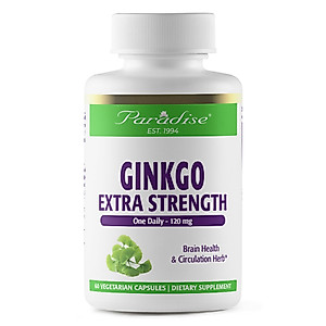 Paradise Herbs Ginkgo Biloba Extract, Super Potent, Ultra Pure, Vegan, Non GMO, Gluten Free, 60 Vegetarian Capsules