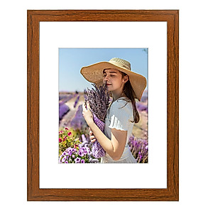 Golden State Art, 11x14 Picture Frame Brown - Solid Wood with Tempered Glass - Display Pictures 8x10 with Mat or 11x14 without Mat - Wall Hanging Photo Frame, 1 Pack