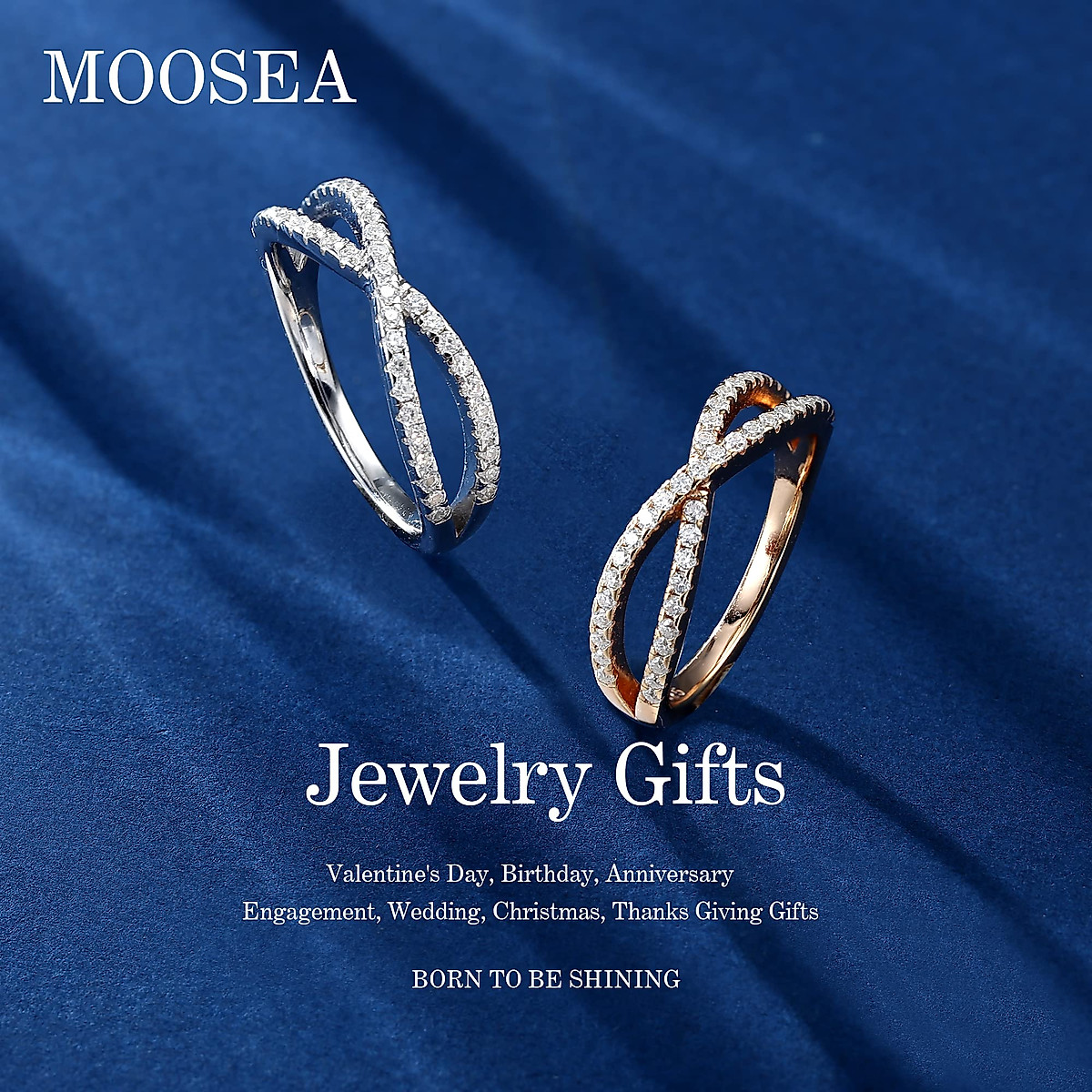 MOOSEA Infinity Moissanite Rings for Women, D Color VVS1 Clarity Lab Created Diamond Anniversary Rings 14K Yellow Gold Vermeil Moissanite Wedding Band for Women Jewelry Gifts