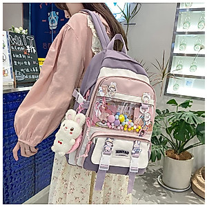 MBVBN Kawaii Backpack with Cute Card Plush pendant Kawaii School Backpack Cute Aesthetic Backpack for Girls Teen Bag School Supplies,Purple