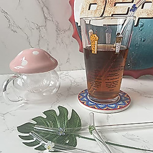 Flower Decorative Glass Straws, 8.2'' X 8mm Glass Straws Shatter Resistant,Reusable For Hot Or Cold Drinks