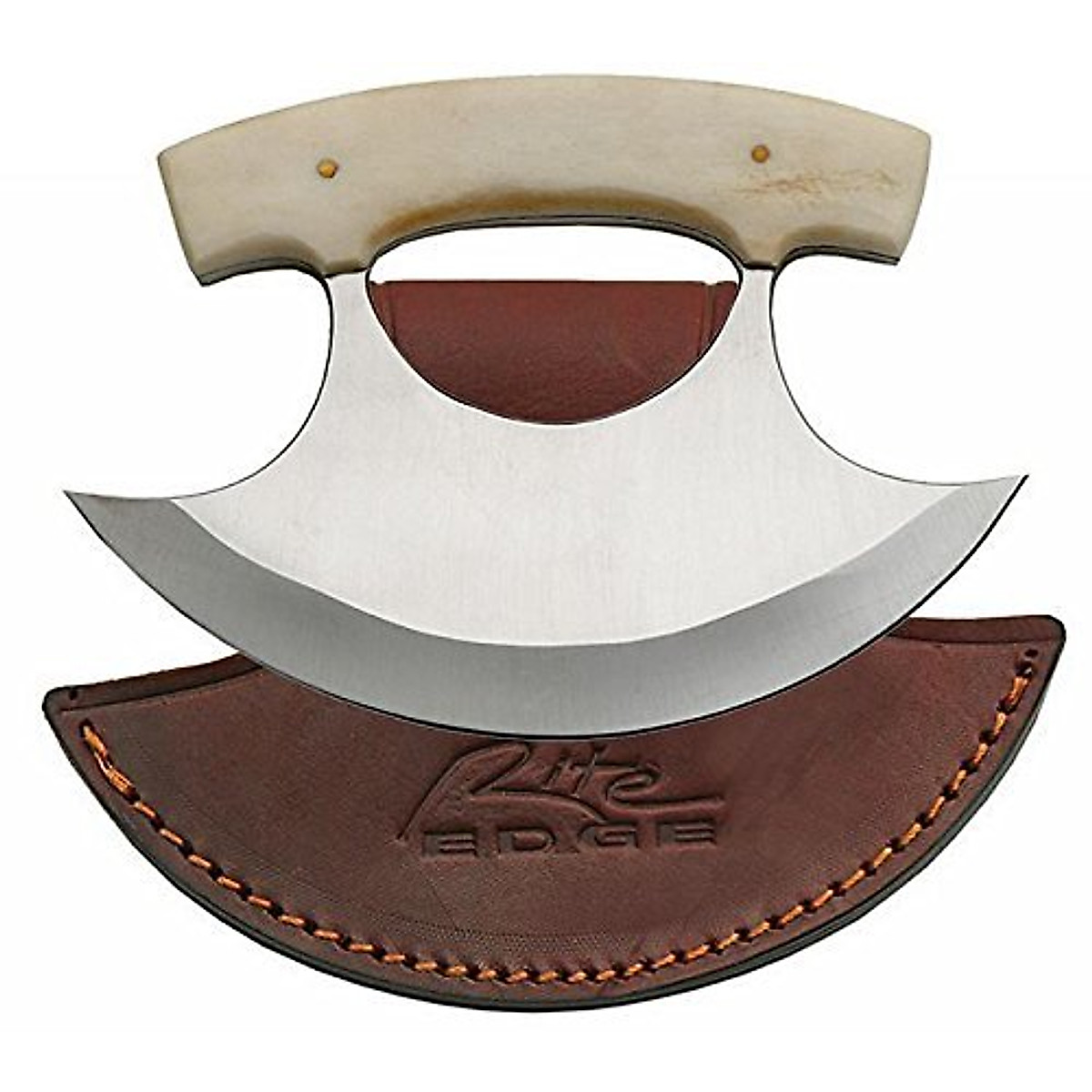FIXED-BLADE ULU iCareYou Knife Silver Blade Real Bone Handle Alaskan Ulu Leather Sheath