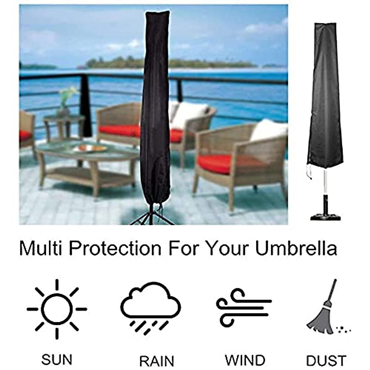 Umbrella Cover Patio Umbrella Cover Waterproof Outdoor Parasol Cover 420D Oxford Fabric Offset Cantilever Cover with Zipper for 7ft to 9ft Umbrellas Black