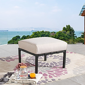LOKATSE HOME Patio Foot Rest Outdoor Ottoman Modern Footstool for Garden Yard Deck Poolside, Beige