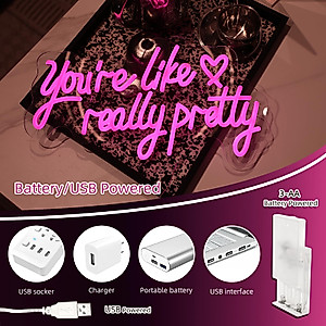 You Are Like Really Pretty Neon Signs, Battery or USB Powered Pink Led Neon Light for Wall Decor, Engagement, Party, Bedroom, Bar, Home Decor