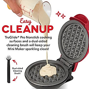 DASH Deluxe Mini Maker for Individual Waffles, Hash Browns, Keto Chaffles with Included Brush and Cord Wrap, and Easy to Clean Non-Stick Surfaces, 4 Inch, Apple Red