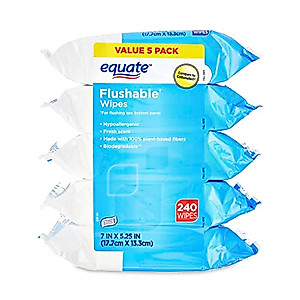 Equate Fresh Scent Flushable Wipes, 7" X 5.25", Count of 240, 5 Pack