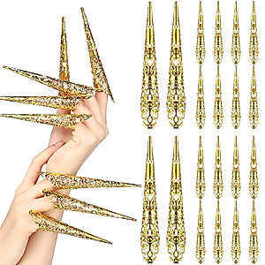 Leelosp 20 Packs halloween Finger Nail Claw Rings Ancient Queen Fingernail Claw Metal Finger Knuckle Claw for Halloween Women Cosplay Costume Drama Dance Show (Gold)