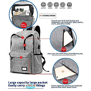 AISFA Laptop Backpack Travel Business Waterproof Backpack with USB Charging Port, Suitable for Travel, Camping, School, Business (Black)