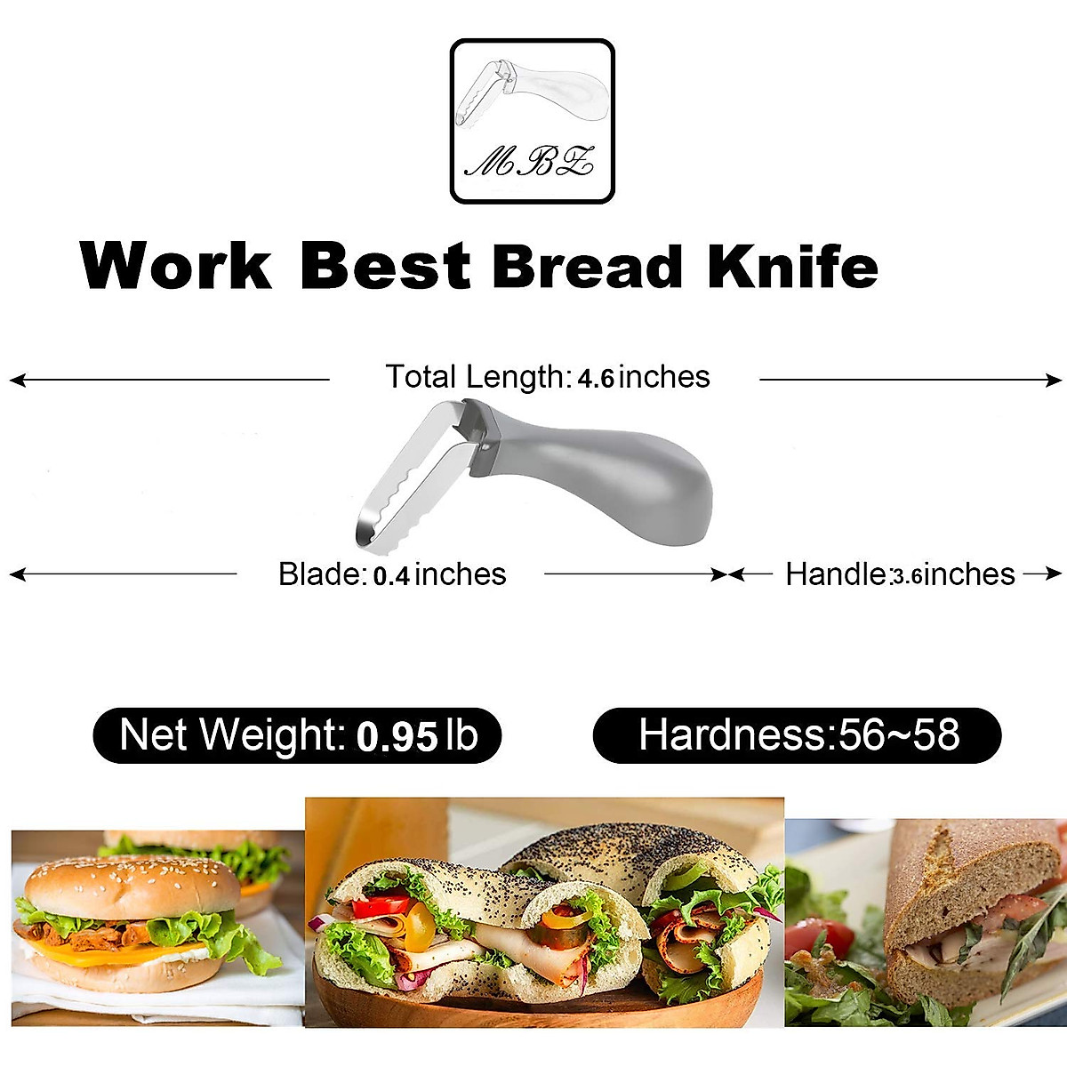 MBZ Bread Scooper,Bagel Scooper with Comfortably Grip to Make Room or Serrate Edge for Bread,Bagel.QuickandEasy, Light Gray