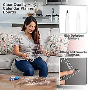 3 Planning Boards Clear White Acrylic Calendar for Fridge 8pc Set. Monthly Planner, Weekly Magnetic Calendar, Blank Dry Erase Board for Refrigerator, Magnet Markers, Eraser