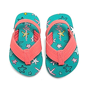 Luffymomo Unisex Kids Open-Toe Sandals Summer Beach Water Slides Flip Flops(Toddler/Little Kid)(1 Little Kid Coral & Bluish green)