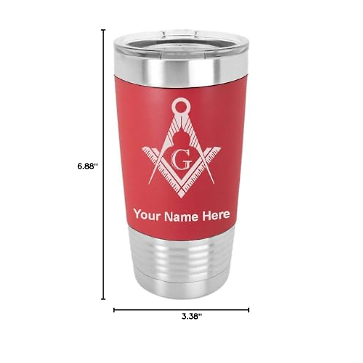 LaserGram 20oz Vacuum Insulated Tumbler Mug, Freemason Symbol, Personalized Engraving Included (Silicone Grip, Red)