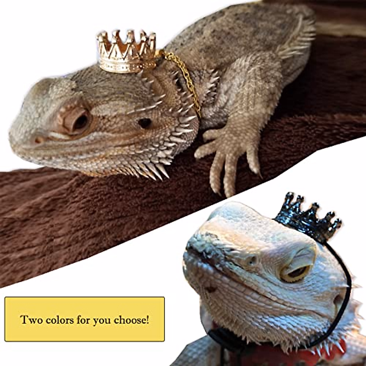 SEIS 2 Pcs Bearded Dragon Crown and Necklace Metal Lizard Outfit Halloween Small Animal Clothes Harness for Chameleon Gecko Anole Iguana Amphibians (Black)