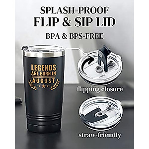 Onebttl Happy Birthday Tumbler For Men, Funny Birthday Gifts For Him, Boyfriend, Son, Husband, Dad, Son, Uncle–20 oz Stainless Steel Coffee Cup With Lid, Legends are Born in August
