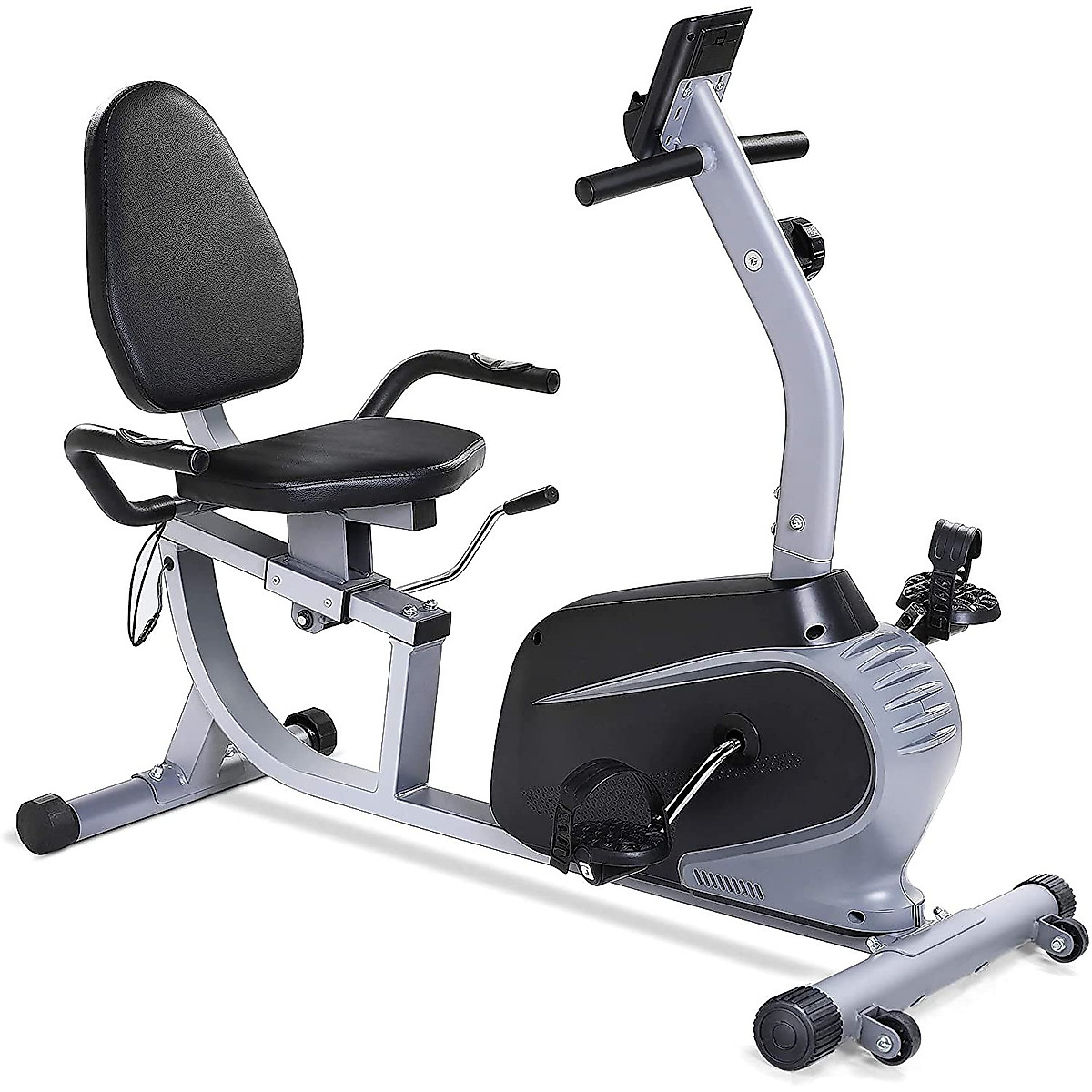 Magnetic Recumbent Exercise Bike Indoor Stationary Bike with Adjustable Cushion Seat and Resistance,Pluse Monitor,Transport Wheels and Tablet Holder for Home Use