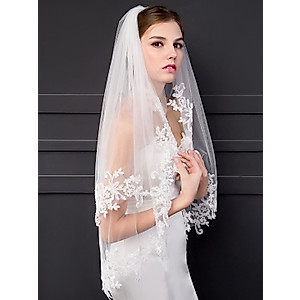 Cibelle Short 2 Tier Lace Bridal Wedding Veil For Bride White