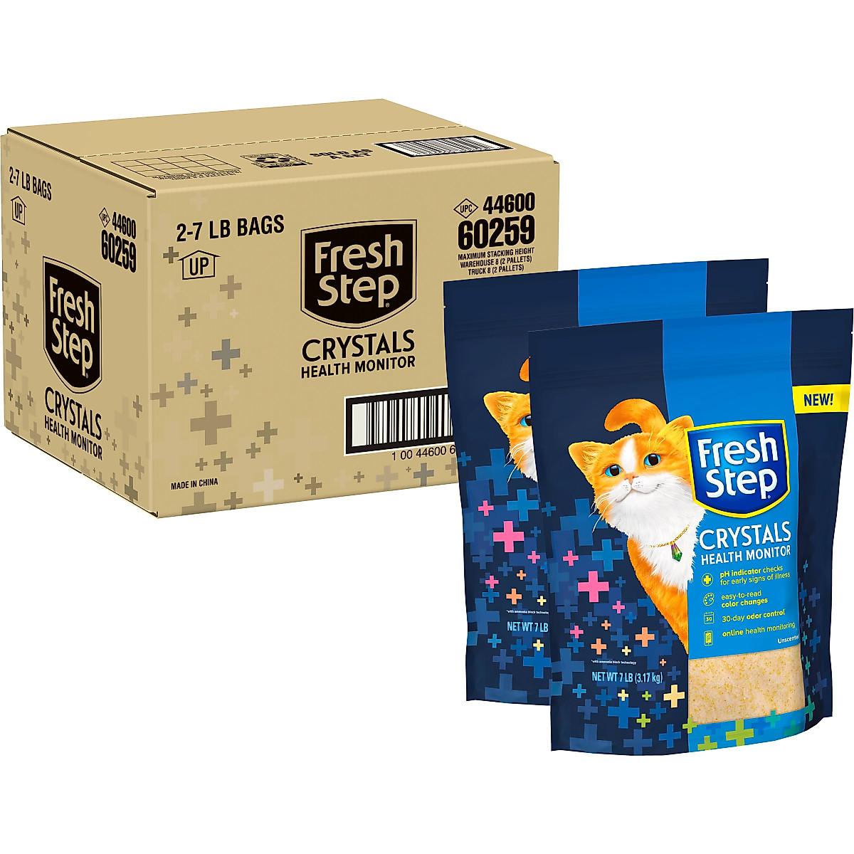 Fresh Step Crystals Health Monitoring Cat Litter, Color-Changing Litter Helps Detect Irregularities in Cat Urine, Controls Odor for 30 Days, 14 lbs. (2 x 7 lb. Bag)