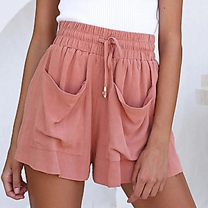 Bravetoshop Women's Running Shorts with Pockets Athletic Workout Shorts Elastic Waist Comfy Lounge Beach Shorts (Pink,L)