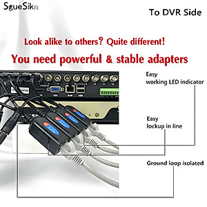 SGUESIKR 4 Pair BNC to RJ45 Passive Video Balun with Power, Cat5e/Cat6 to BNC Adapter, 1080P-8MP Analog Surveillance Camera Ethernet Cable Transceiver - Compact, Ground-Loop Isolated
