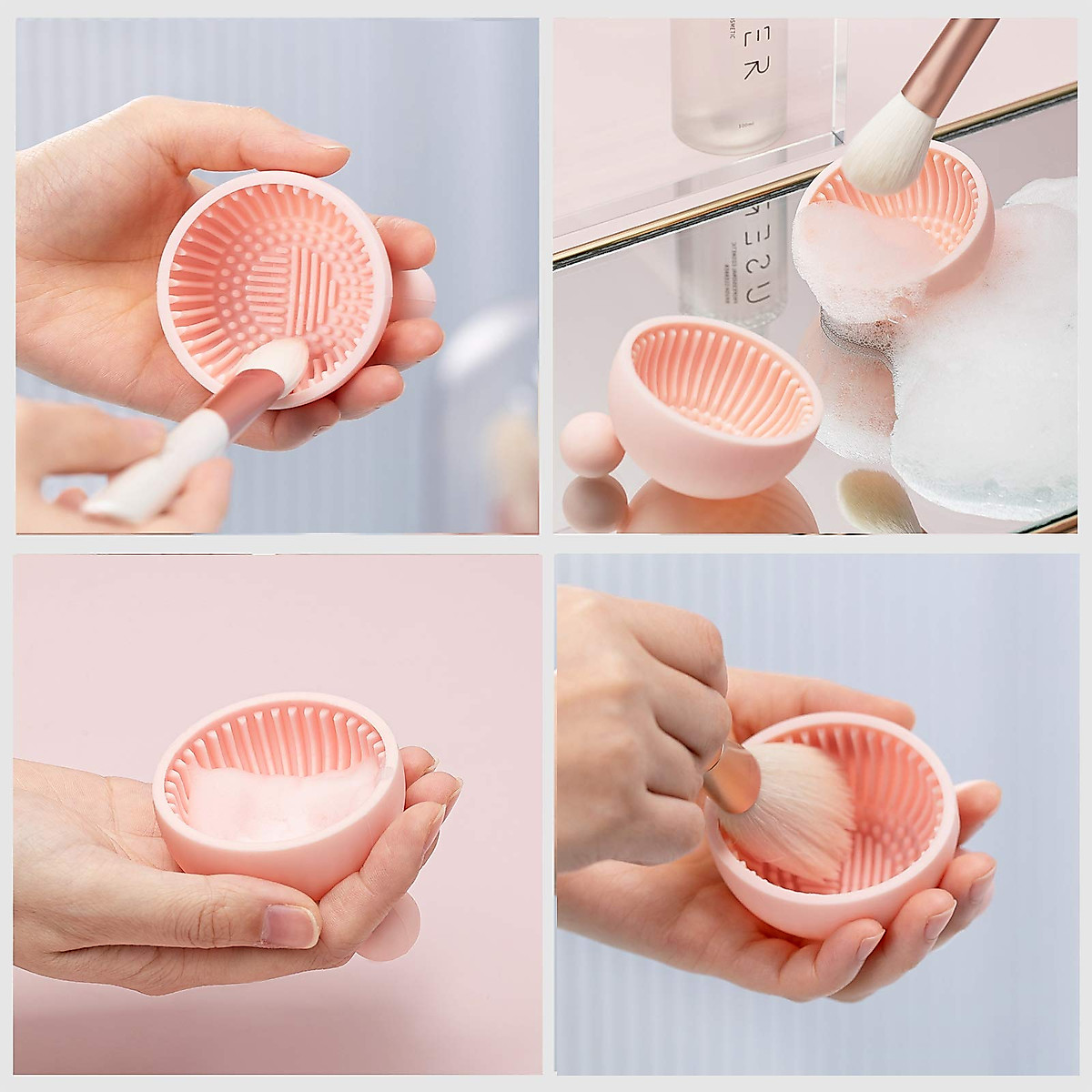 Pubcontti Asion Brush Cleaning Pad，Silicone Makeup Cleaning Brush Scrubber Bowl Portable Washing Tool Cosmetic Brush Cleaner for Girl-Easy Clean