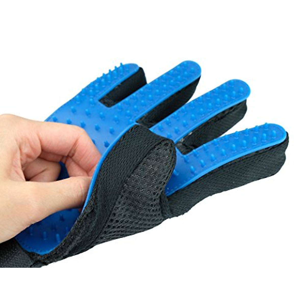 Happy Pet Grooming Glove - Gentle Deshedding Brush Glove - Efficient Pet Hair Remover Mitt - Massage Tool Perfect for Dogs & Cats with Long & Short hair (blue, Left hand)