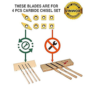 TITANIUM Coated Replacement Wood Turning Carbide Tip Set for VINWOX 3 PCS & 4 PCS Carbide Turning Tool Set, 2 of each Finisher, Detailer, 4 of 2" Straight/Radius Combo, Pack of 8