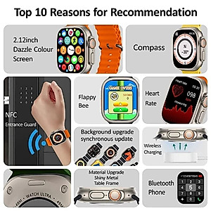 New HK8 Pro Max Smart Watch Ultra Series 8 AMOLED Screen 49mm 2.12 inch Compass NFC High Refresh Rate Smartwatch Men Sport Watch (Orange)