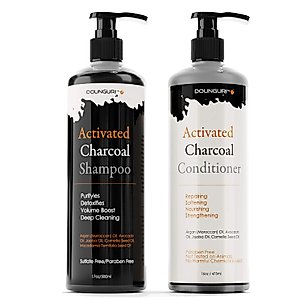 DOUNGURI Sulfate Free Activated Charcoal Hair Shampoo and Conditioner for Clarifying, Detoxification and Volumizing 16oz – Organic Ingredients: Argan (Moroccan), Avocado (Shampoo and Conditioner)