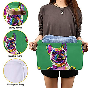 Nander Large Foldable Storage Bin Rectangle Waterproof Storage Basket Cube with PU Handles for Organizing Nursery Home Closet & Office - Funny French Bulldog, 1 Pack