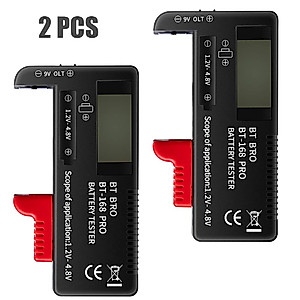 ZffXH Battery Tester 2 PCS for 9V 3.7V 1.5V AA AAA Cell C D 18650 Battery – Easy to Read, Digit Indicates(BT-168 PRO)