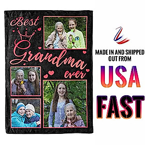 DIYKST Custom Photo Throw Blanket Gife for Grandma from Granddaughter Personalized Blanket with Photos for Grandma Mother Mom in Low Personalized Soft Fleece Blanket Best Grandma Ever-(30 X 40 inches)