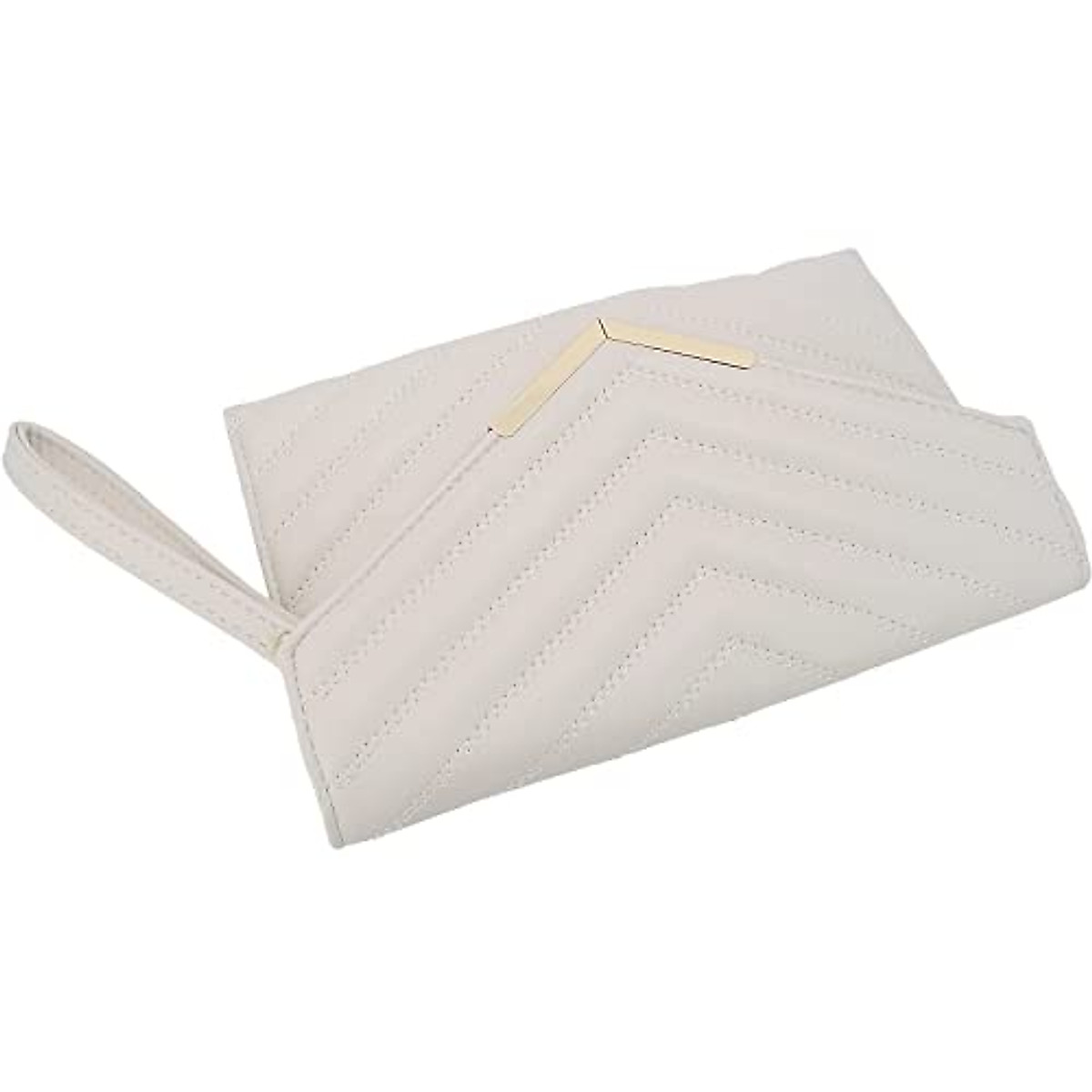 Quilted Women Envelope Clutch Bag Pouch Purse Medium Foldover Evening Handbag Ivory