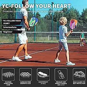 Graphite Pickleball Paddles Set of 6, 2024 USAPA Approved, 2 Kids & 4 Adult Paddles, Fiberglass Surface (CHS), Polypropylene Lightweight Honeycomb Core, 6 Pickleball, 4 Replacement Soft Grip + Bag