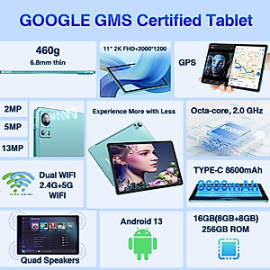 DMOAO Tablet 11 inch Android 13 Tablet 2023 Latest 16GB+256GB Tablets with 1TB Expand, 2000 * 1200 2K Display, 13MP Camera, 8600mAh, Quad Speakers, Split Screen (Gray with Advanced Keyboard, Mouse)