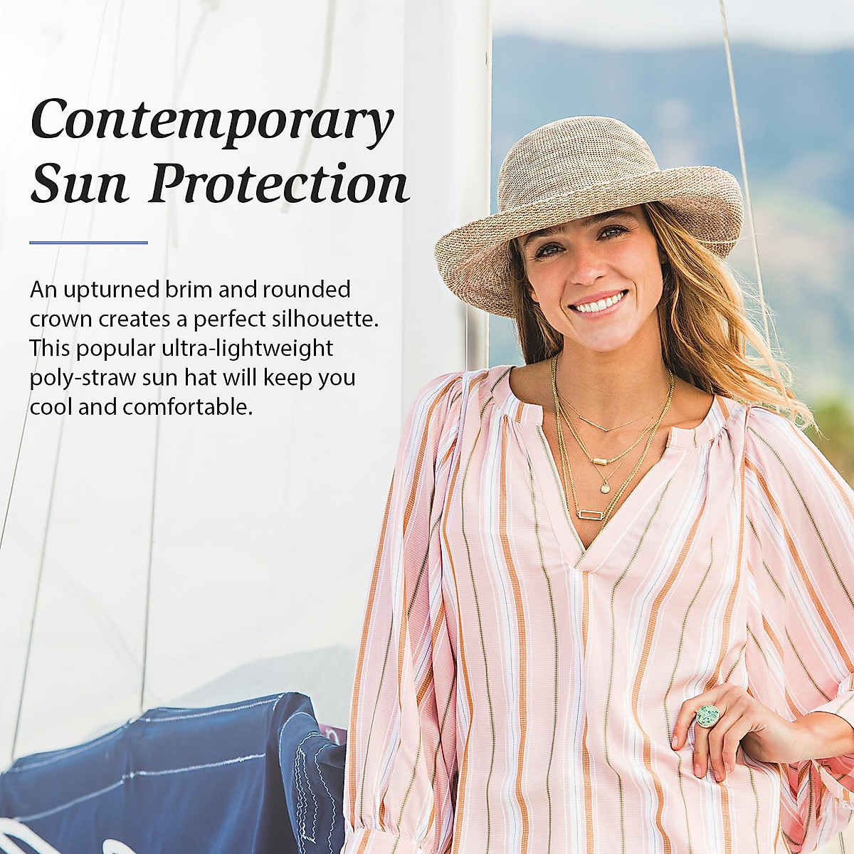 Wallaroo Hat Company Women’s Victoria Sun Hat – Packable Design and Adjustable Sizing for Medium Crown Sizes – Chic Style for Garden Parties, Beach Getaways and Outdoor Events (Tan)